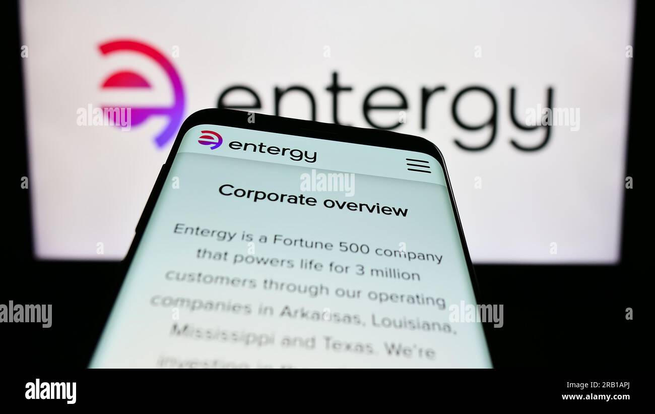 Mobile phone with website of US energy company Entergy Corporation on ...