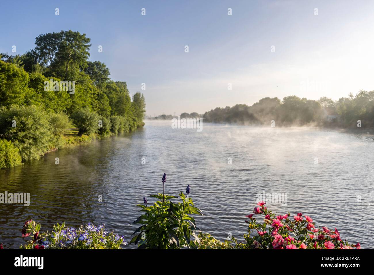 View from the blue bridge in Friedrichstadt to the Treene river in the ...