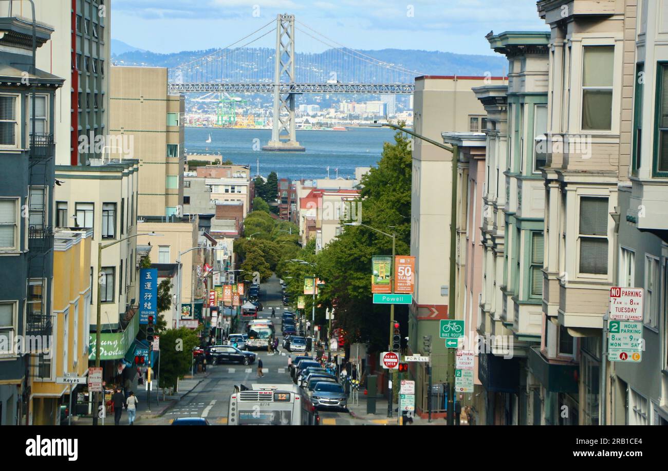 View of bay Bridge from California Street at the intersection with ...