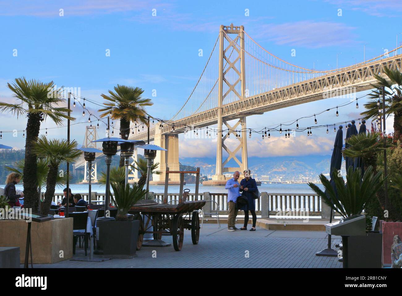 Waterfront restaurant terrace next to Bay Bridge The Embarcadero San ...