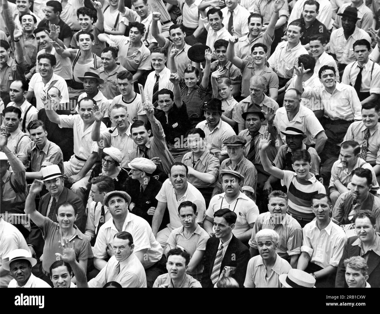 New York, New York: c. 1938. Happy baseball fans in the bleachers at ...