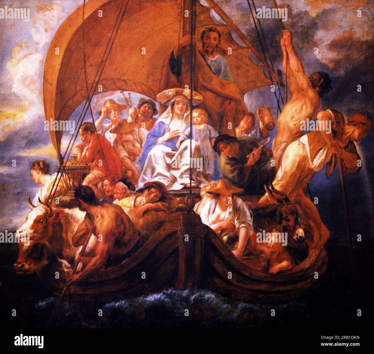 The Holy Family with characters and animals in a boat 1652 by Jacob ...