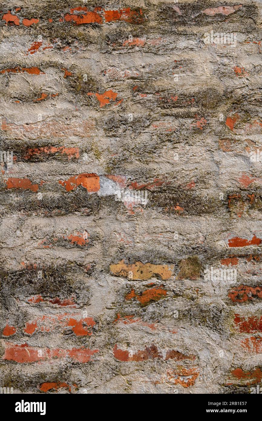 brick and plaster wall, rendered red brick wall, weathered brick wall ...