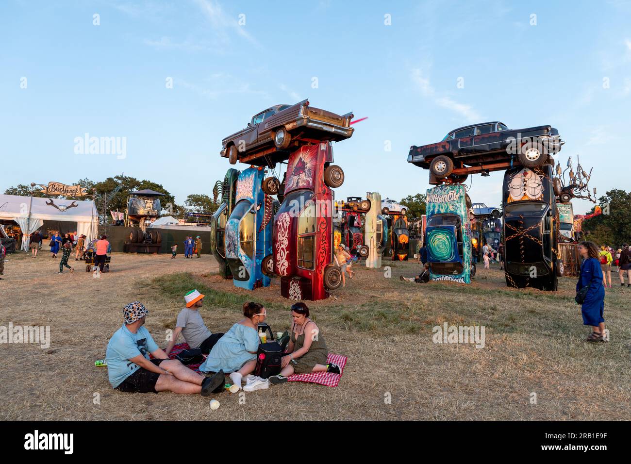 Carhenge Sculpture at Glastonbury Festival Pilton UK Stock Photo - Alamy