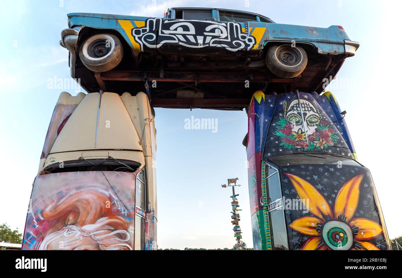 Carhenge Sculpture at Glastonbury Festival Pilton UK Stock Photo - Alamy