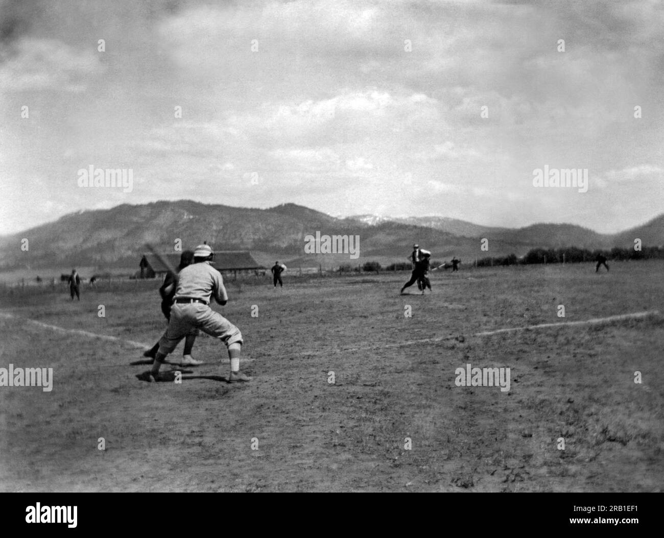 United States, c 1910. An amateur baseball game being played Stock ...