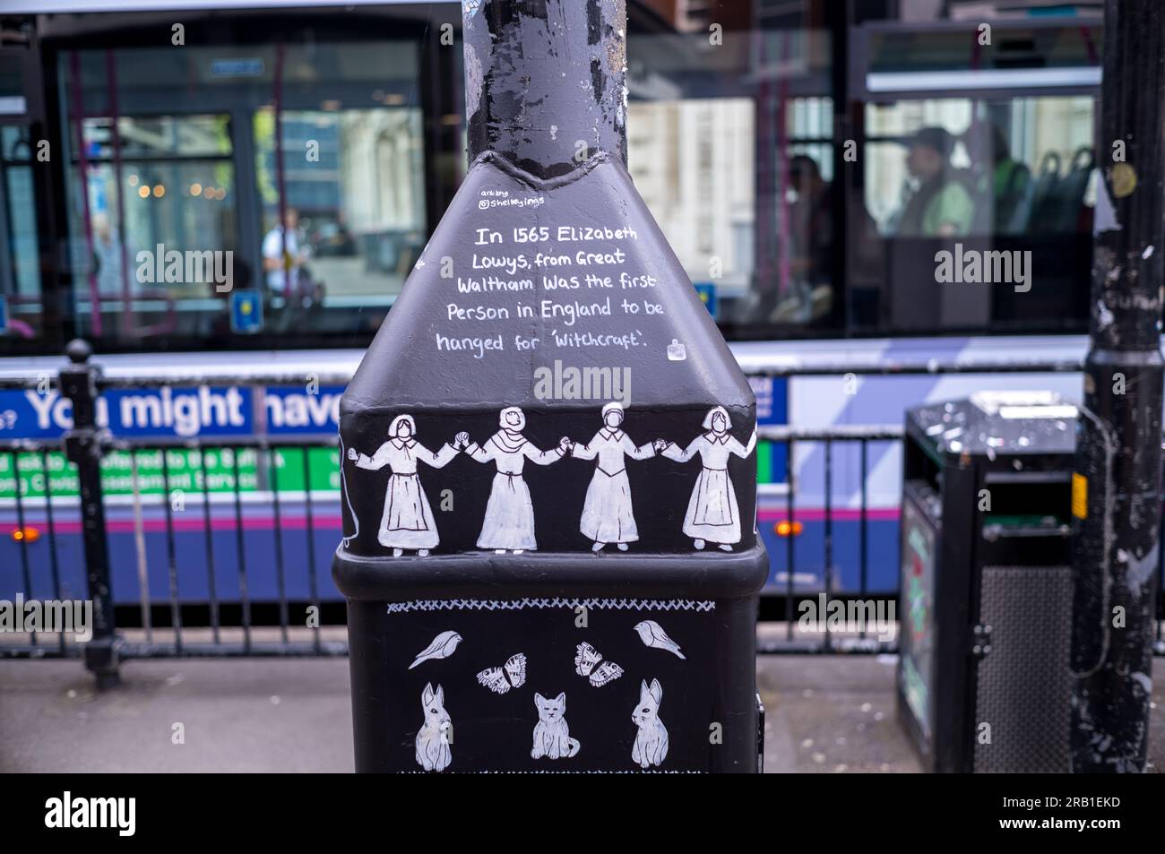 Painted lamp post in Chelmsford depicting the discovery of witches and ...