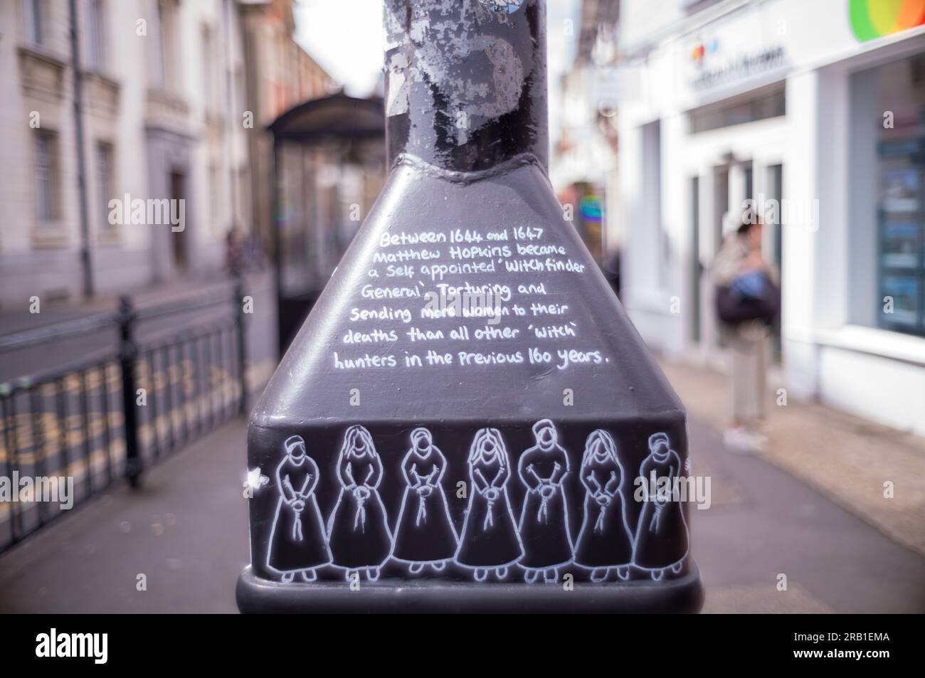 Painted lamp post in Chelmsford depicting the discovery of witches and ...