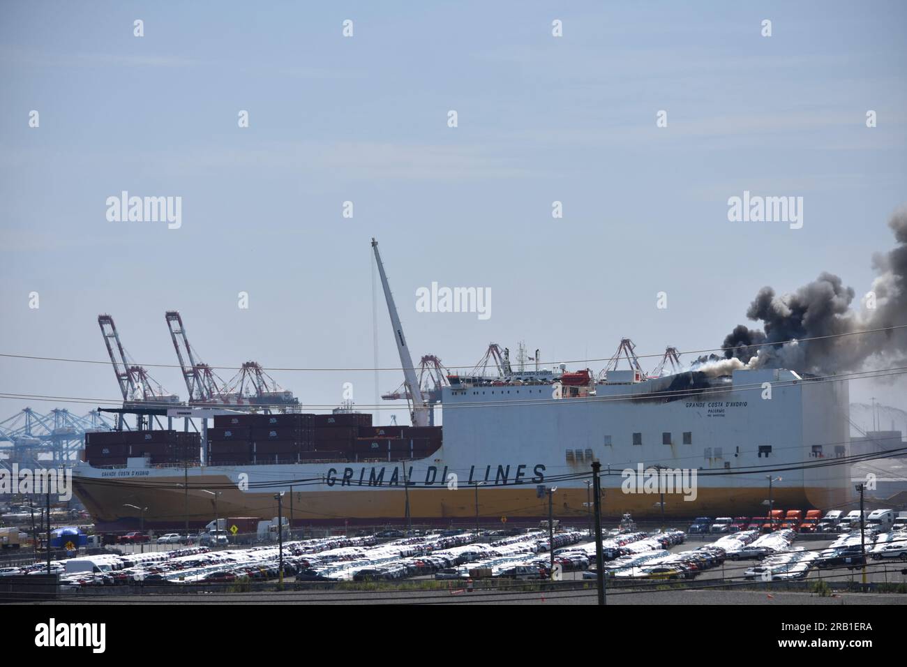 Newark, United States. 06th July, 2023. Grimaldi Lines ship engulfed in ...