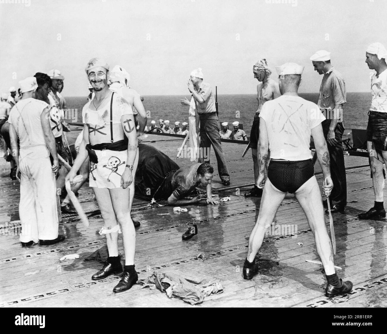Pacific Ocean: October 15, 1942 Members of the court of Neptunus Rex ...