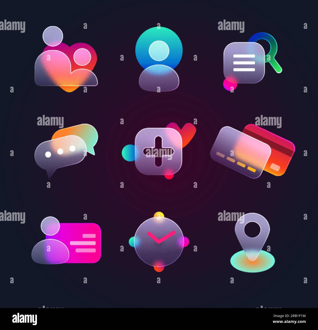 Realistic set of glassmorphism ui icons for website or mobile app ...