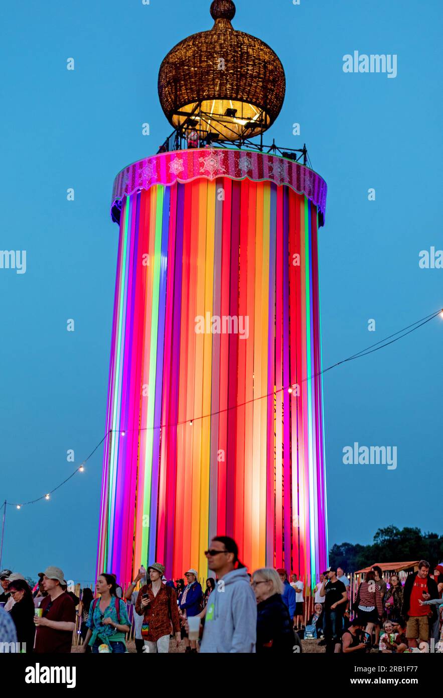Ribbon Tower Glastonbury Festival at Night Pilton UK Stock Photo - Alamy