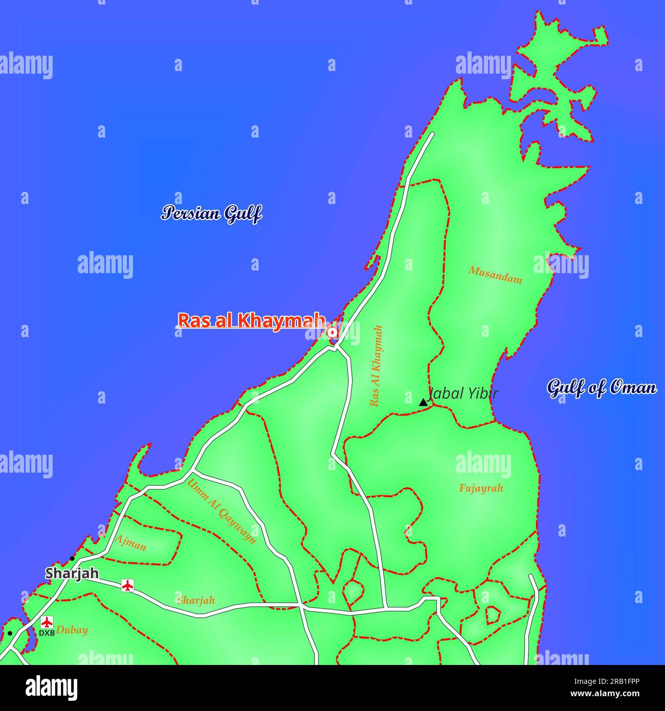 Map of Ras al Khaymah City in United Arab Emirates Stock Photo - Alamy