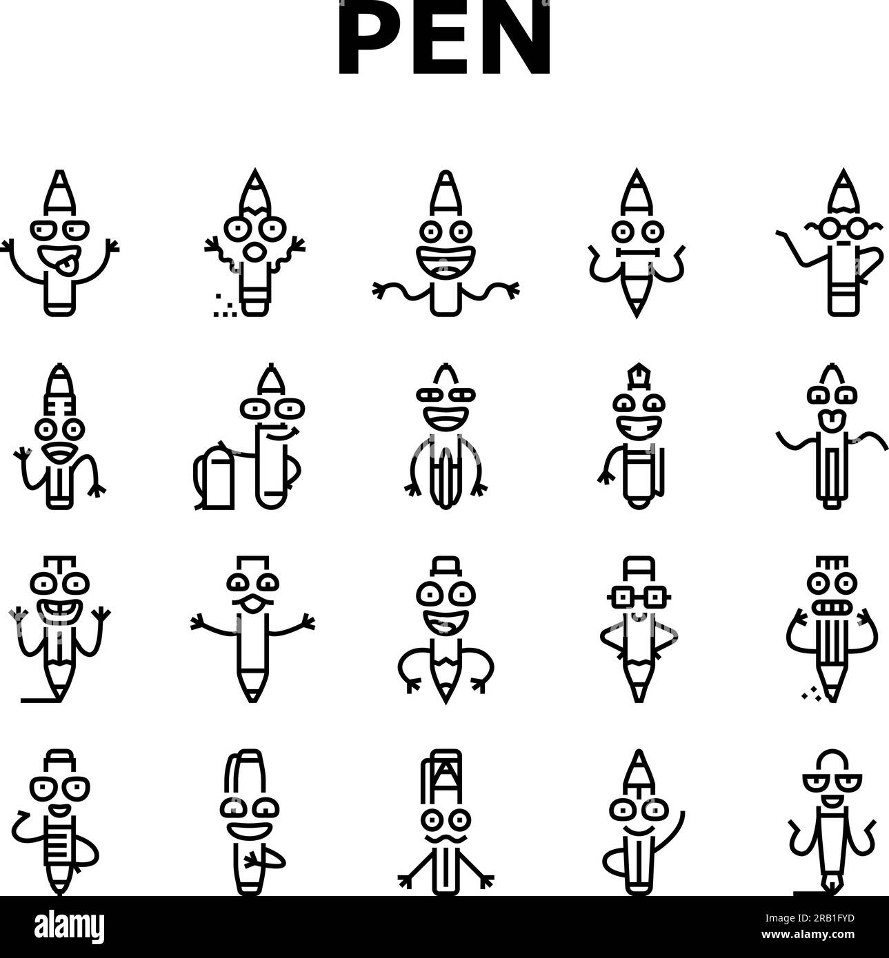 pen character pencil school icons set vector Stock Vector Image & Art ...