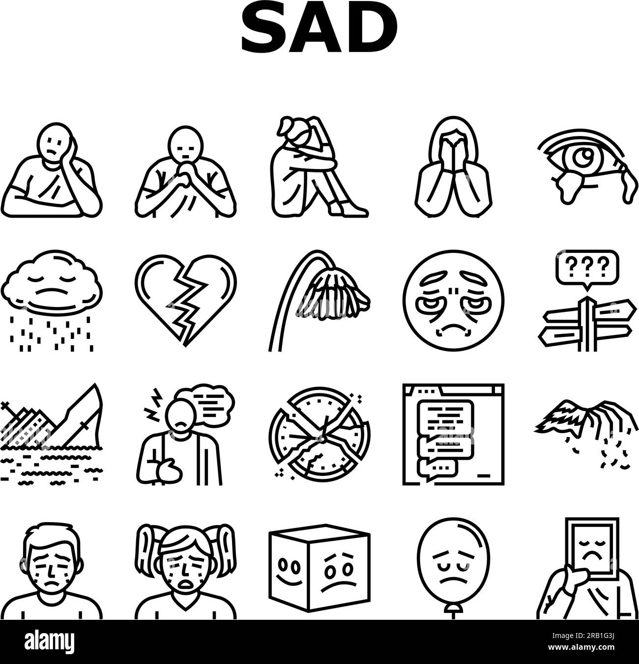 sad mood emotion face icons set vector Stock Vector Image & Art - Alamy