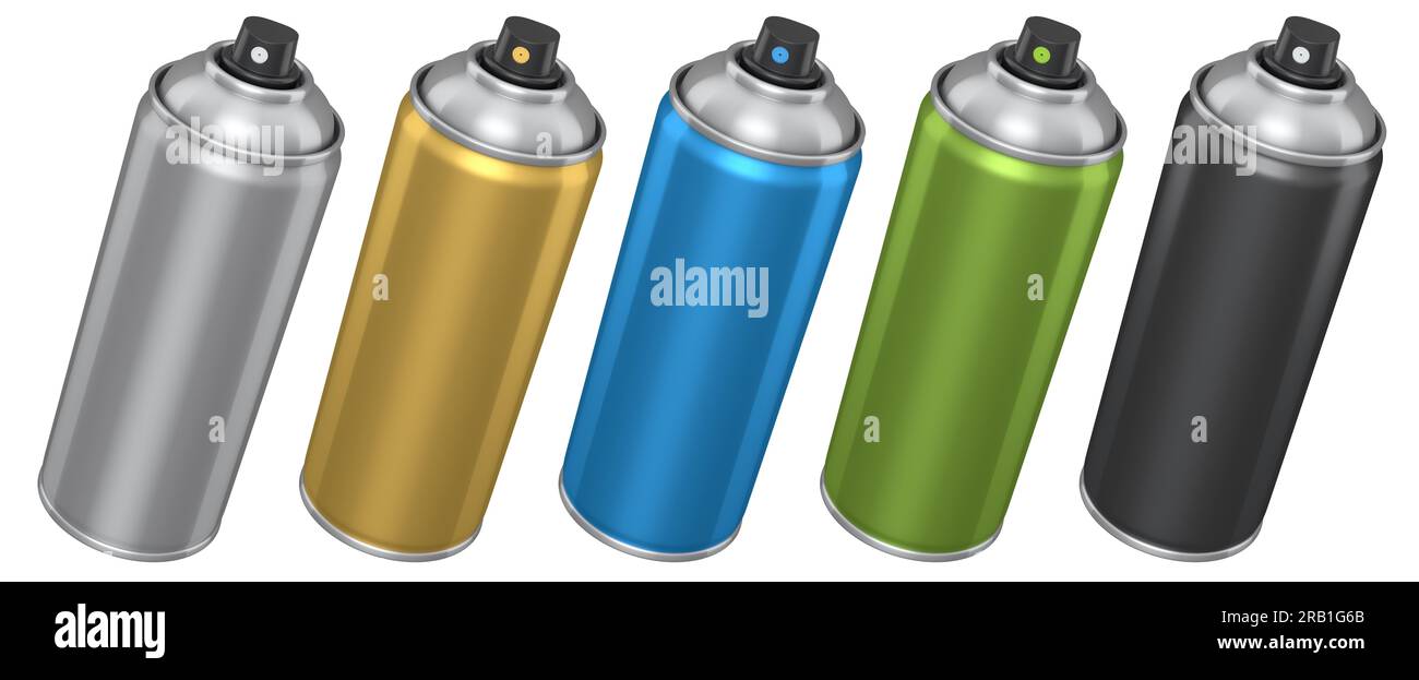 Set of cans of spray paint isolated on white background. 3d render ...