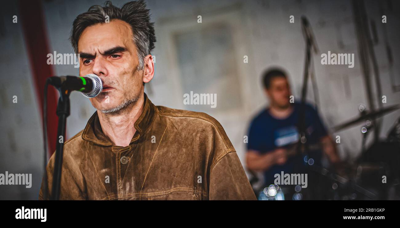 Singer artist performer close-up portrait during live performance on a ...