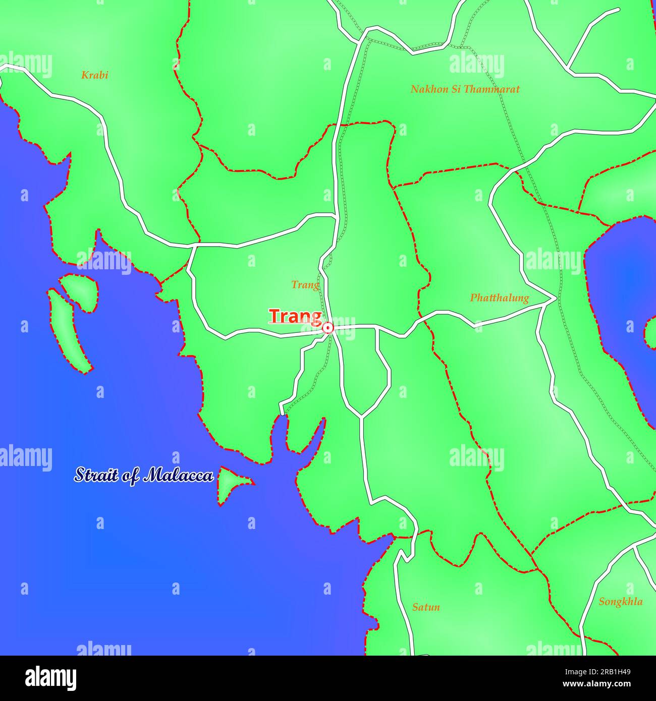 Map of Trang City in Thailand Stock Photo - Alamy