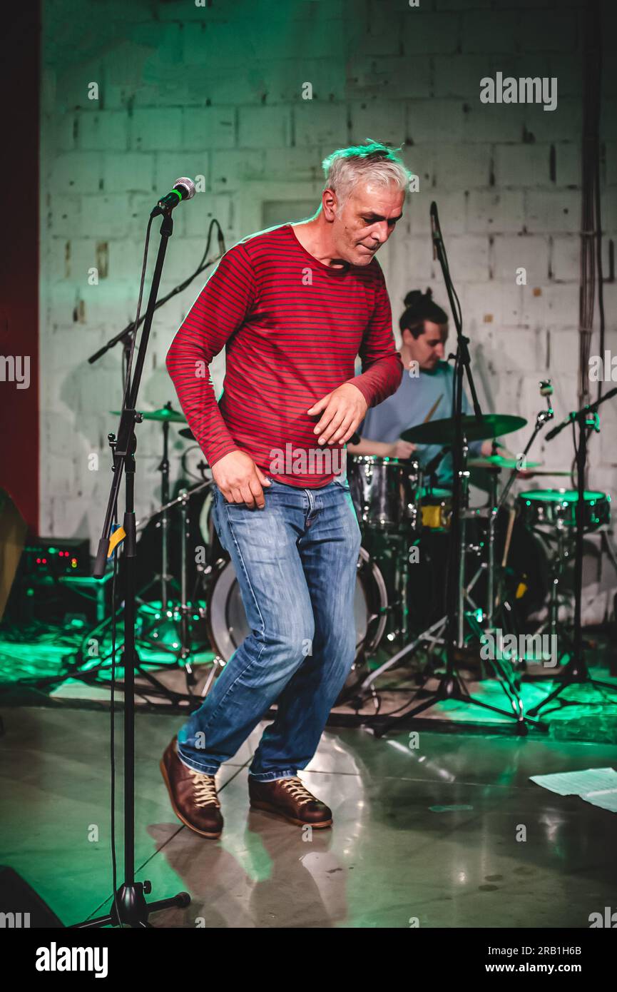 Singer artist performer close-up portrait during live performance on a ...