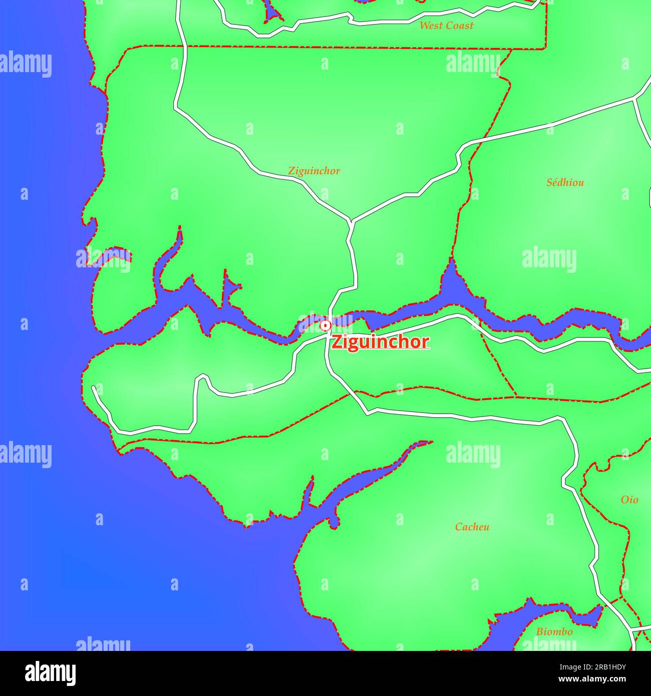 Map of Ziguinchor City in Senegal Stock Photo - Alamy
