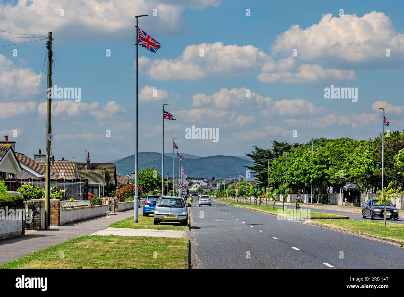 Union Jack flags hang from every lamppost in Knockchree Avenue, Kilkeel ...