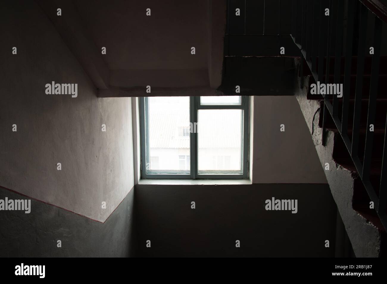 old soviet dirty dark staircase in an apartment building in dnipro city ...