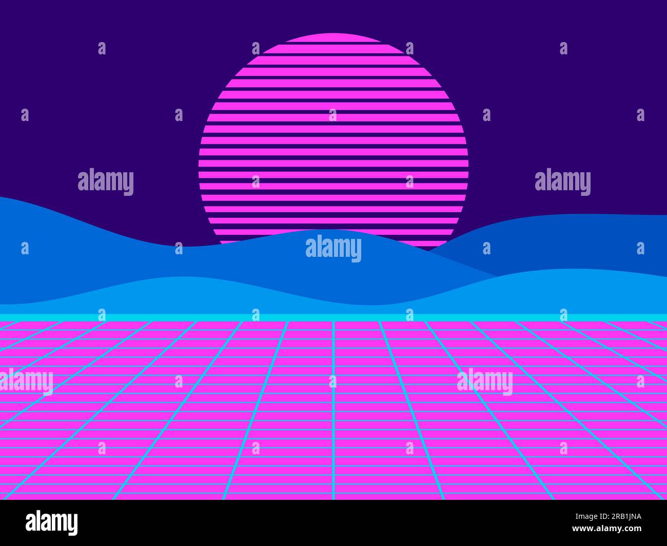 Retrowave landscape with retro sun and perspective grid. Retro ...