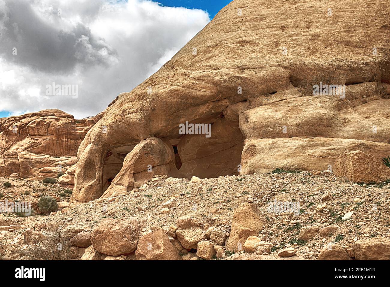 View of the caves grown by man from sandstone. Petra, Jordan Stock ...
