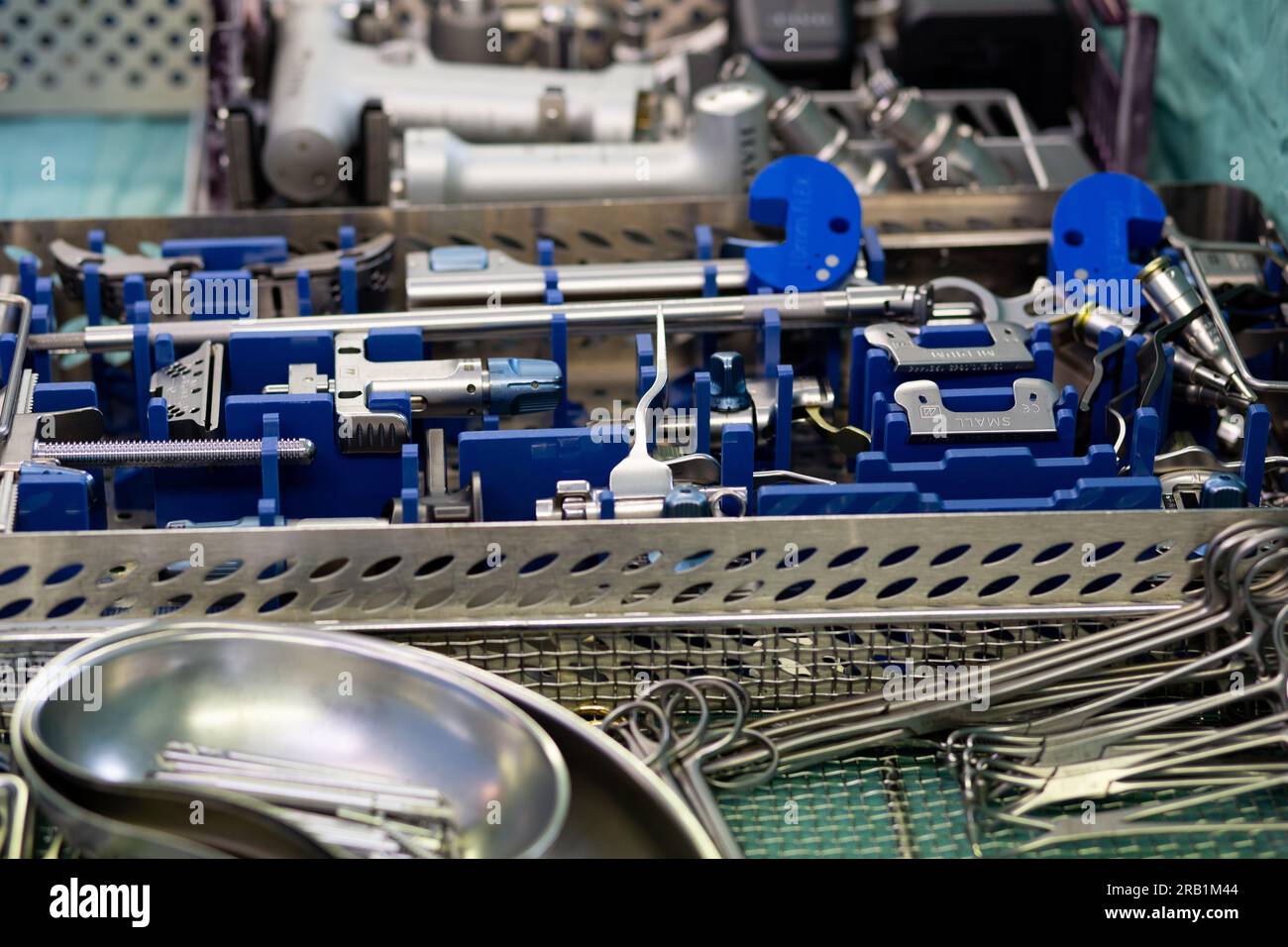 Surgical instruments on table in an operation room Stock Photo - Alamy
