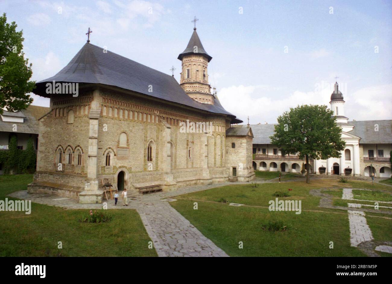 Neamt County, Romania, 1999. Exterior view of Neamt Monastery, a ...