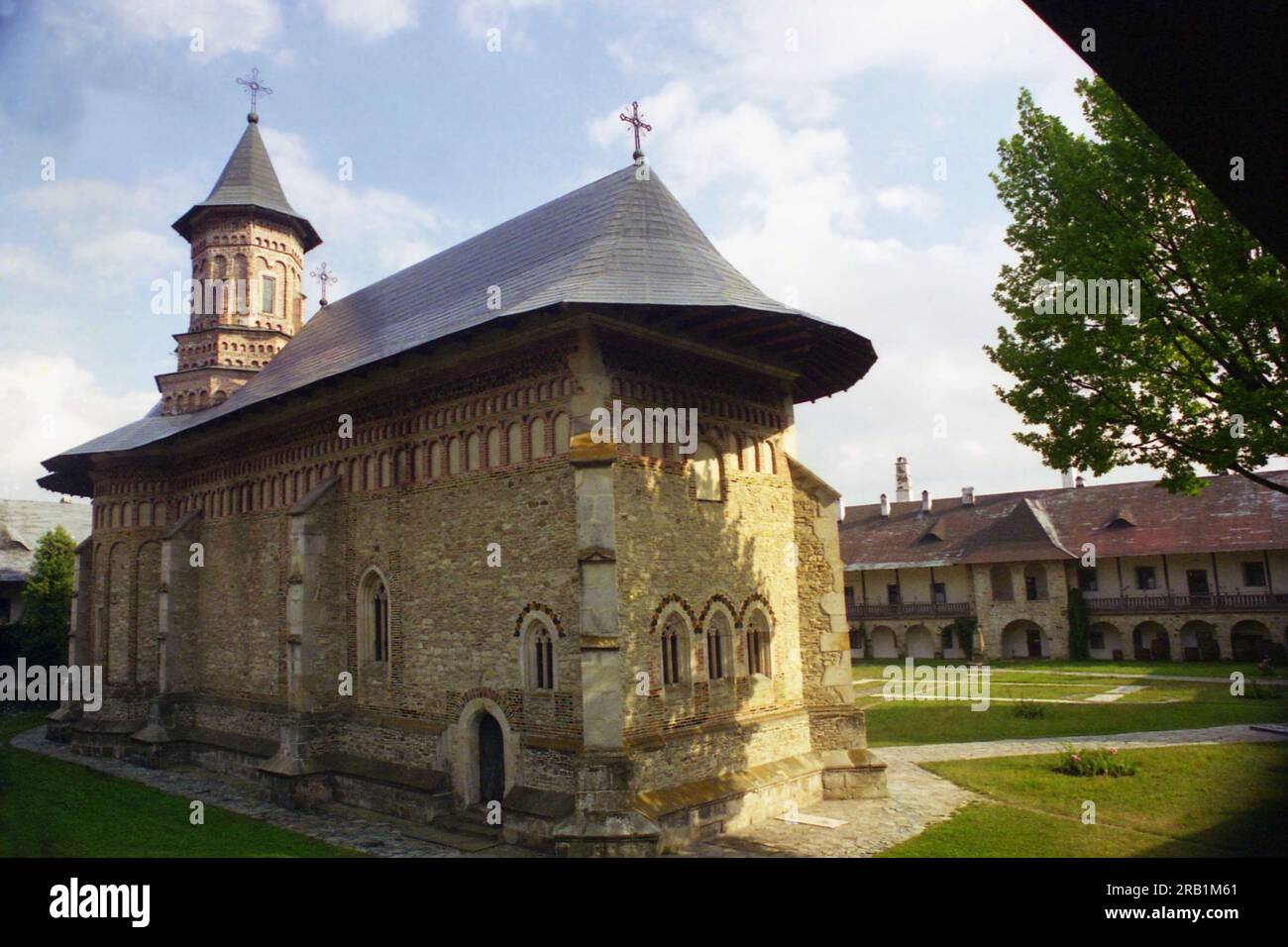 Neamt County, Romania, 1999. Exterior view of Neamt Monastery, a ...