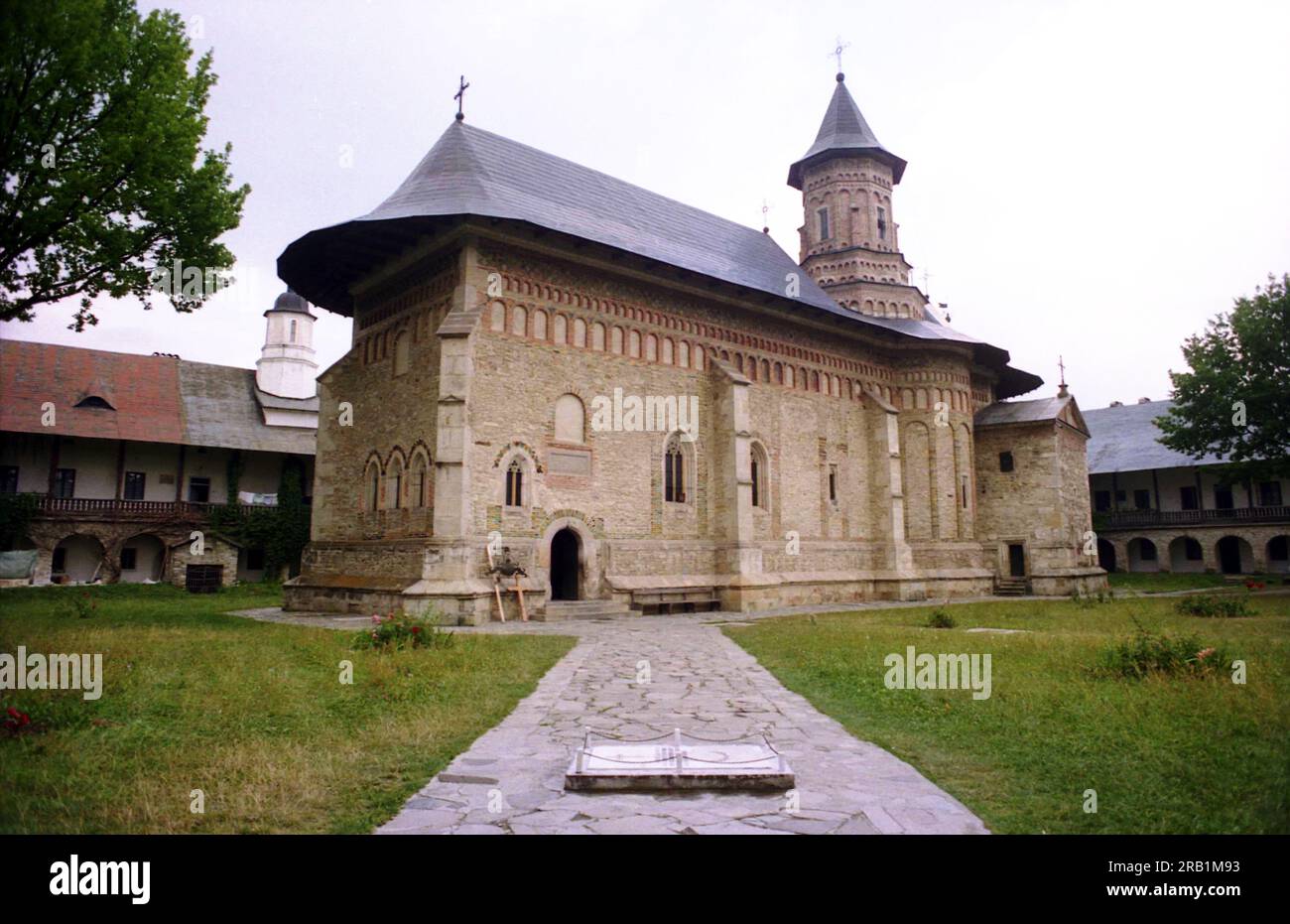 Neamt County, Romania, 1999. Exterior view of Neamt Monastery, a ...