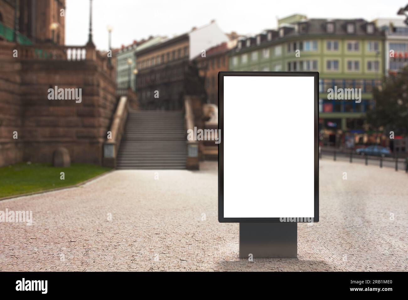Blank advertising stand on city square. 3d render Stock Photo - Alamy