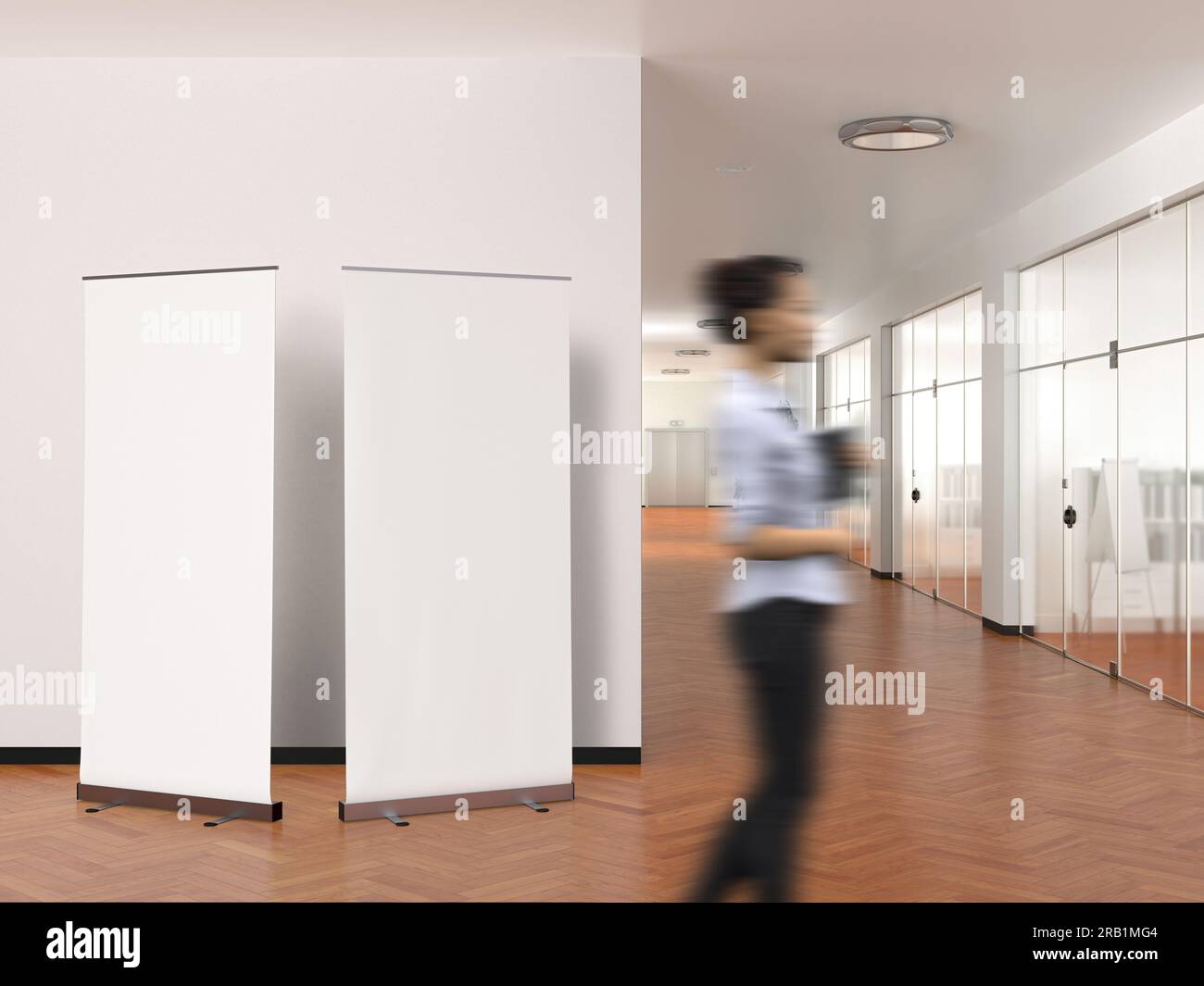 Two blank roll up banner stands in modern office Stock Photo - Alamy