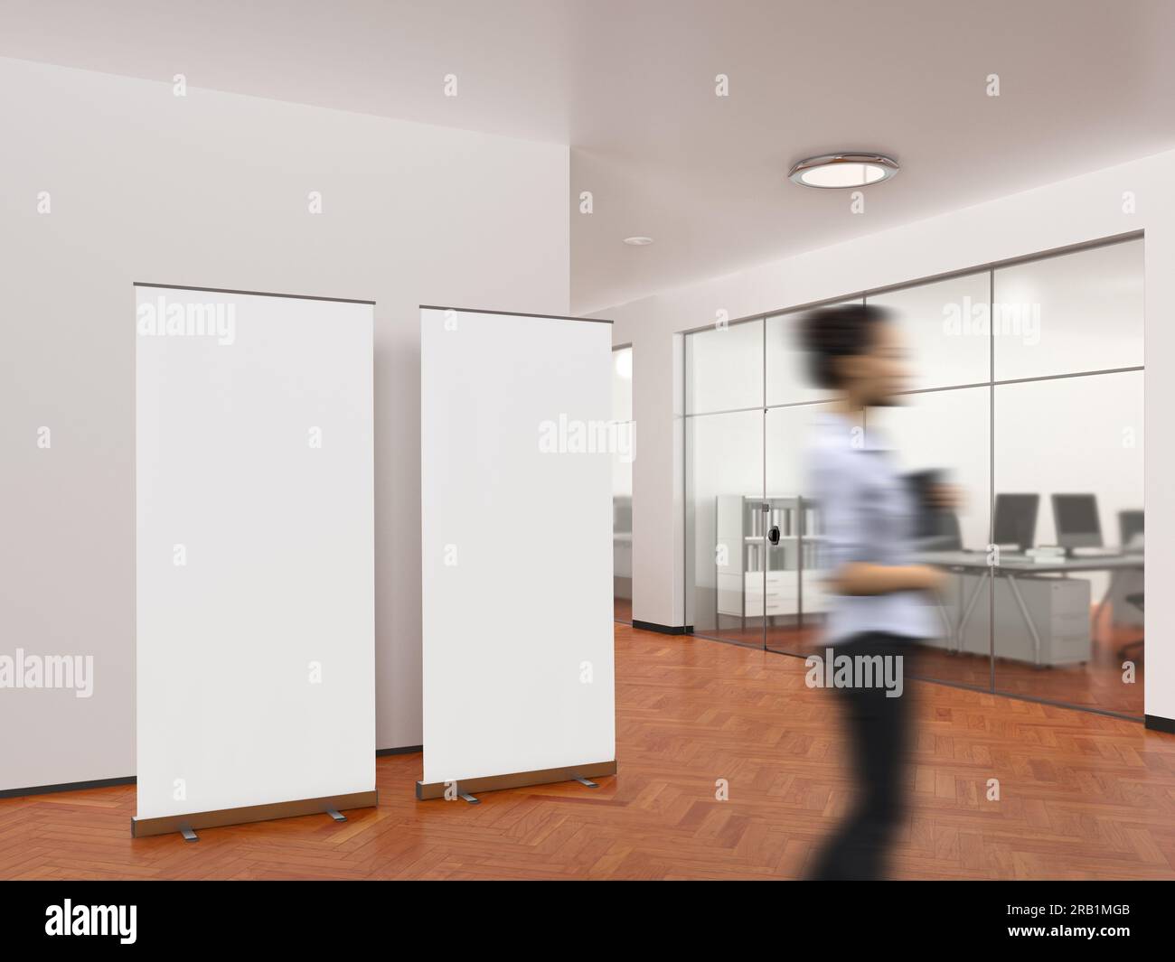 Two blank roll up banner stands in modern office Stock Photo - Alamy