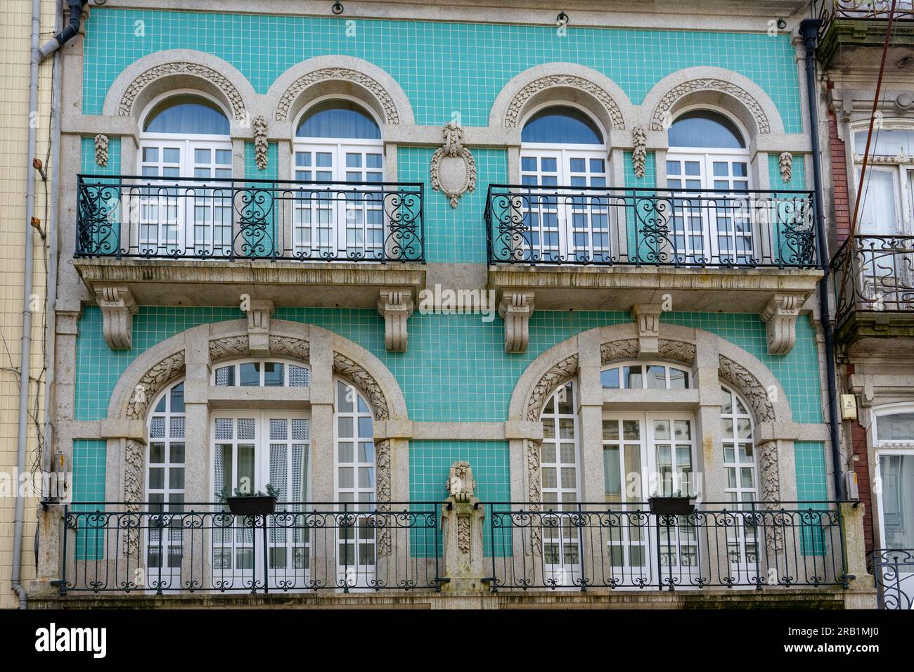 Beautiful colorful building facede in Porto Portugal with azulejo tiles ...