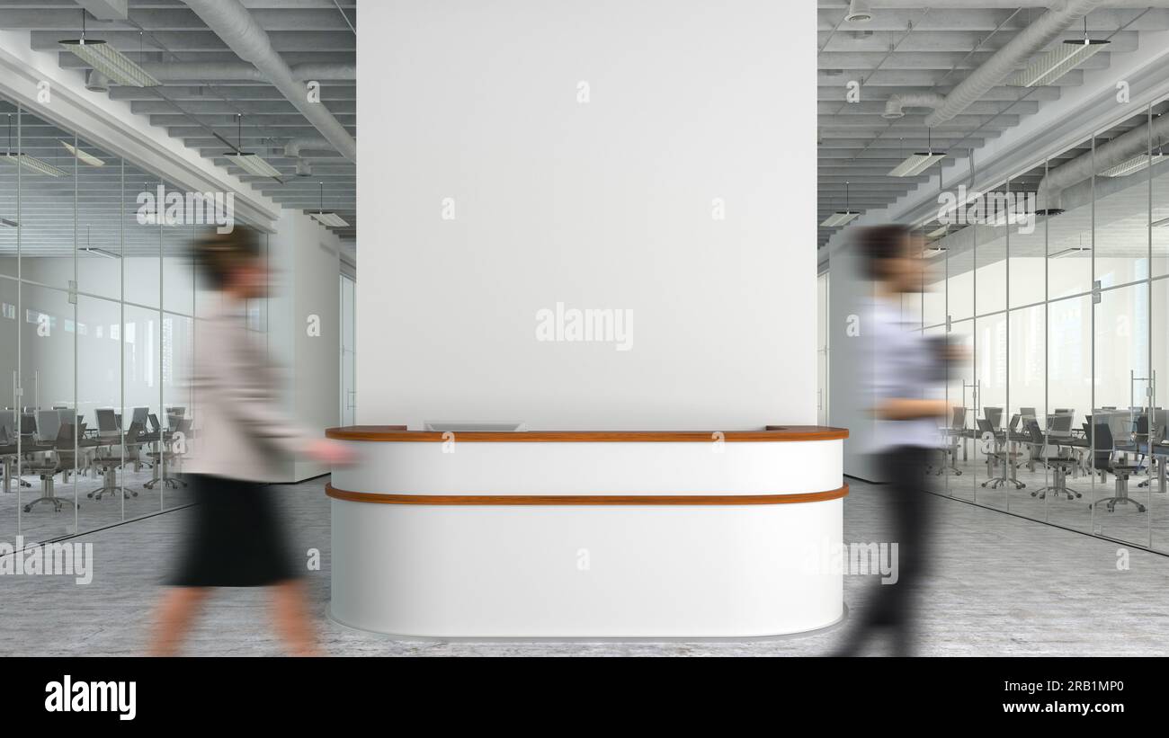 Blank white office wall mock up with office reception desk Stock Photo ...