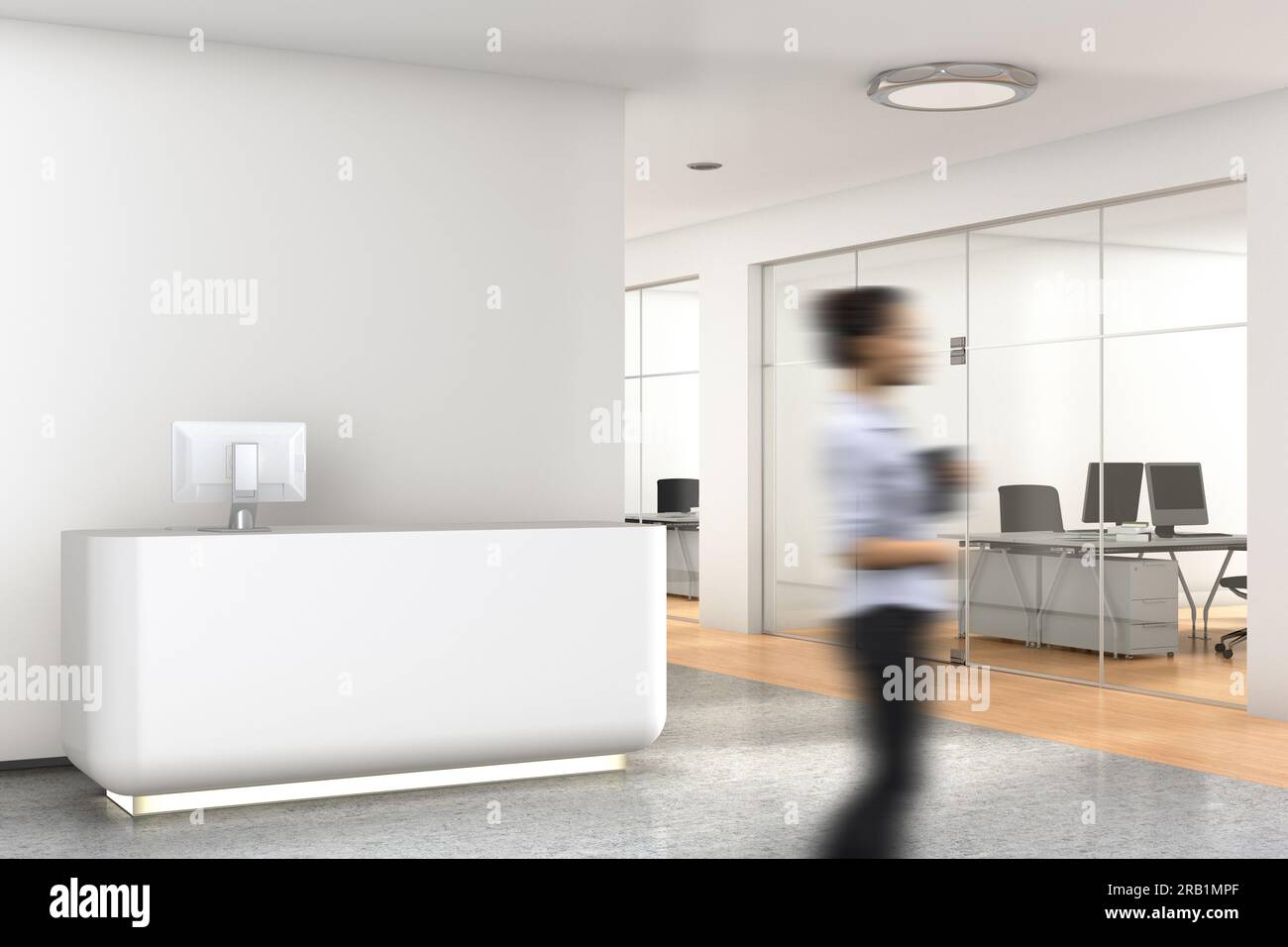 Reception desk in interior of empty business office lobby Stock Photo ...