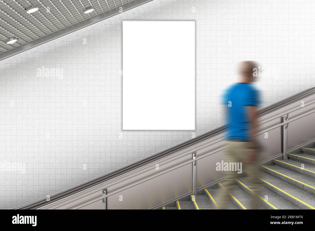blank vertical advertising poster on wall of underground escalator ...