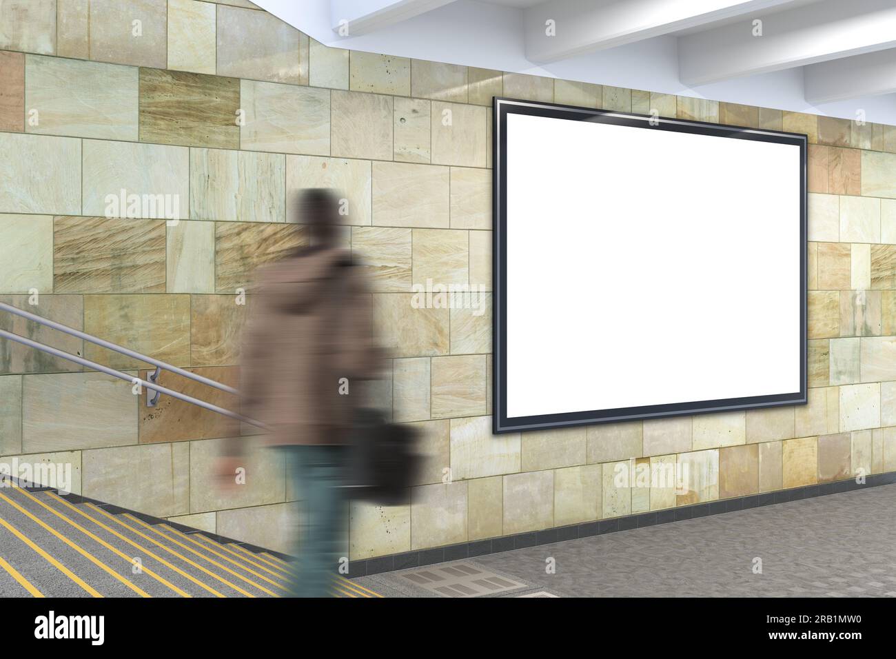 Blank horizontal advertising billboard mockup underground with clipping ...