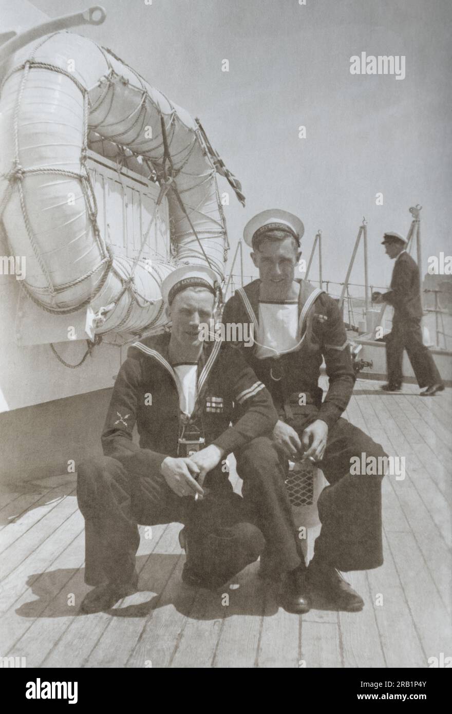 Two electrical ratings with Second World War medal ribbons on board the ...