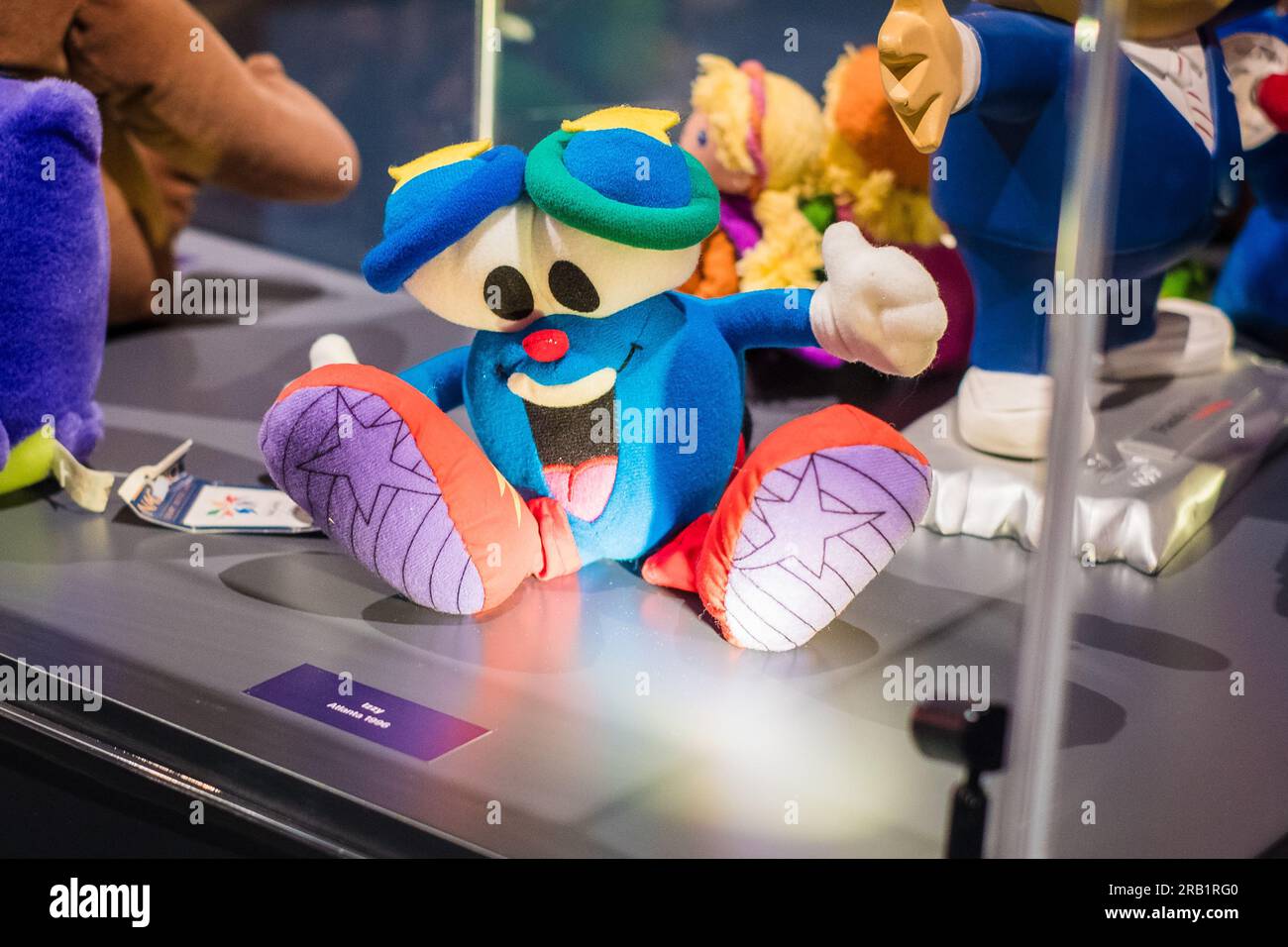 Tartu, Estonia - June 10, 2023: Olympic mascot doll Izzy from Atlanta ...