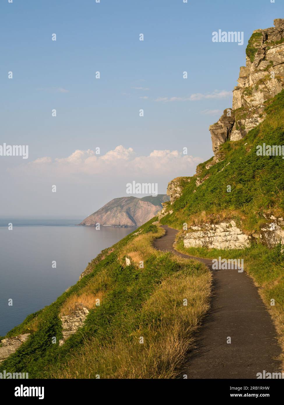 View along cliff path, coastal path, Valley of Rocks in North Devon ...