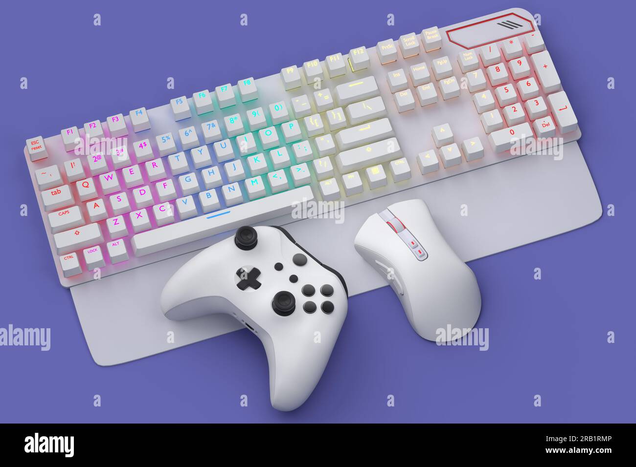 Top view gamer gears like mouse, keyboard, joystick, headphones and ...