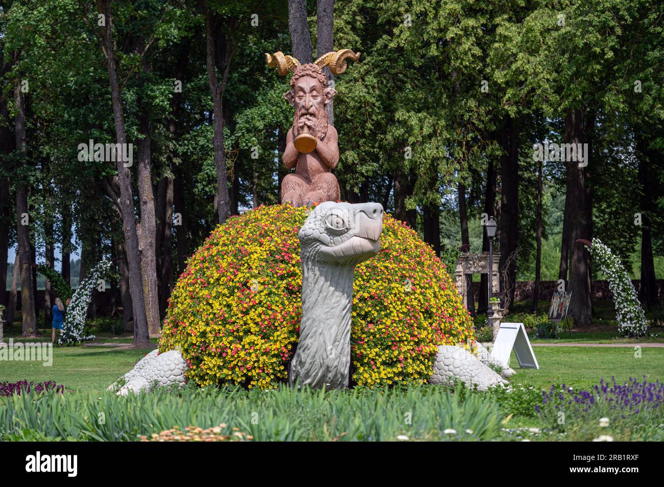 Pakruojis, Lithuania. July 1, 2023: Flower festival in Pakruojis manor ...