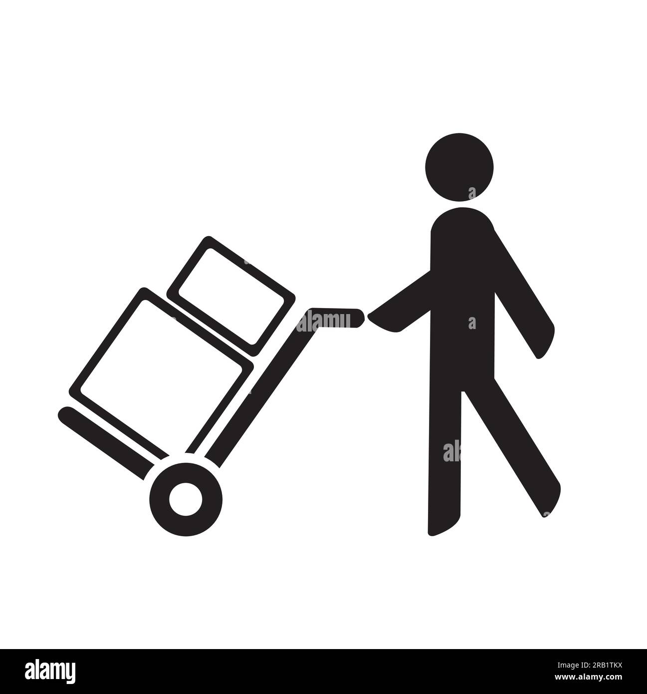 A man carrying two boxes with a cart on a white background with copy ...