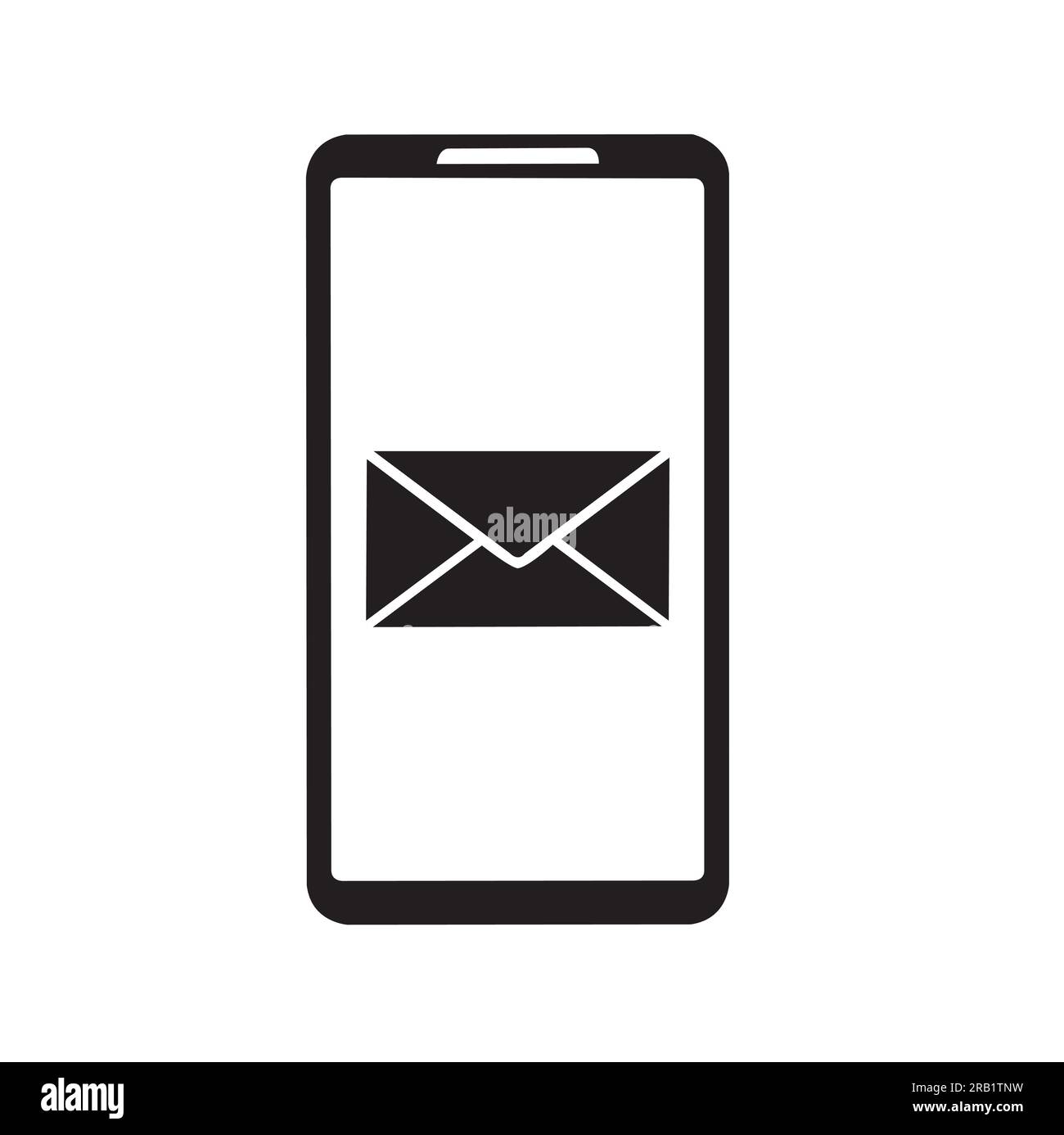 A smartphone with a envelope in the screen on a white background with ...