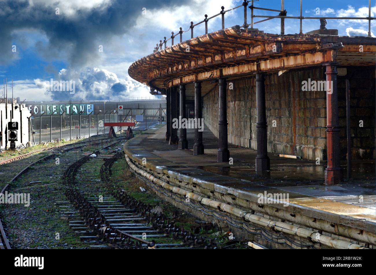 Derelict old rail terminal for Folkstone pier and ferry. Photographed ...