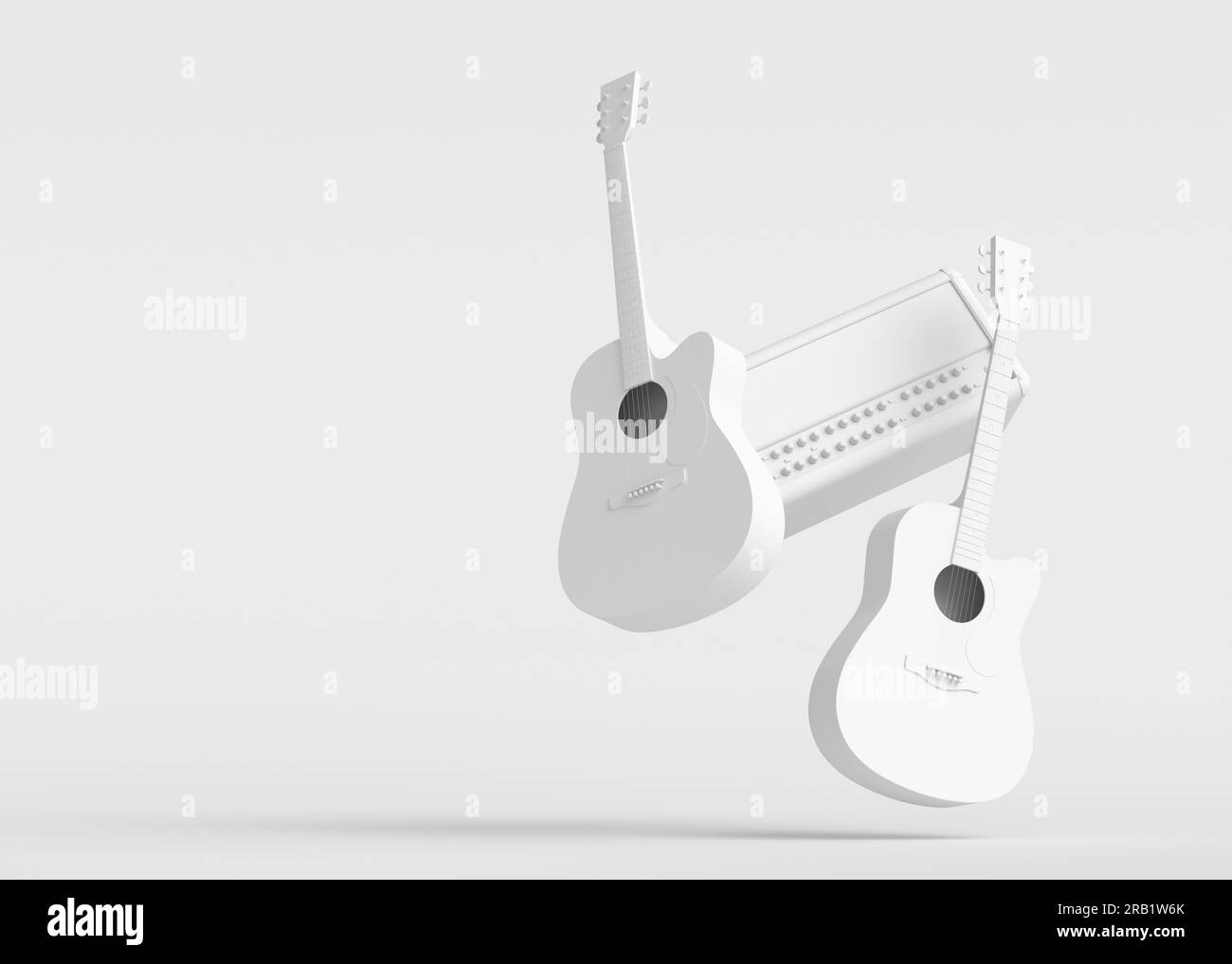 Set of electric acoustic guitars amplifiers on monochrome background ...