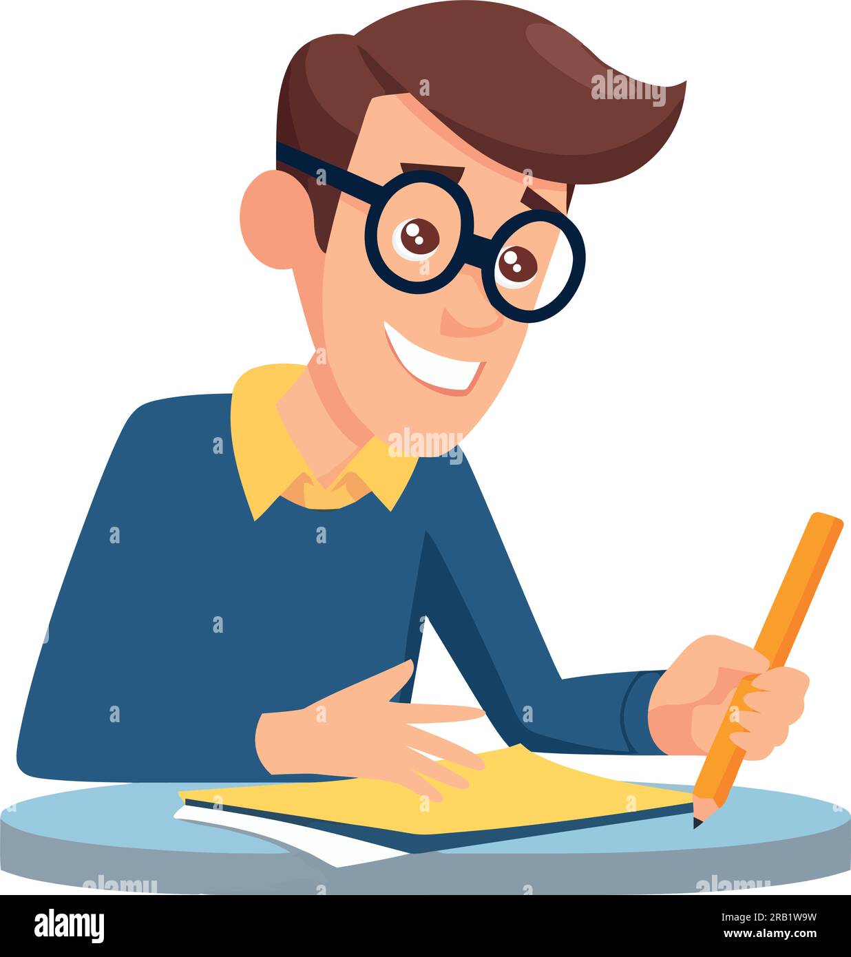 Smiling schoolboy studying with pencil and book Stock Vector Image ...
